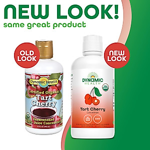 Dynamic Health Organic Tart Cherry Juice, Unsweetened 100% Juice Concentrate, Antioxidants Supplement, No Sweeteners or Additives, Vegan, Gluten Free, BPA Free, 32 oz