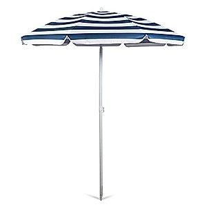 PICNIC TIME Outdoor Canopy Sunshade Beach Umbrella 5.5', Small Patio Umbrella, Beach Chair Umbrella, (Blue & White Stripe)