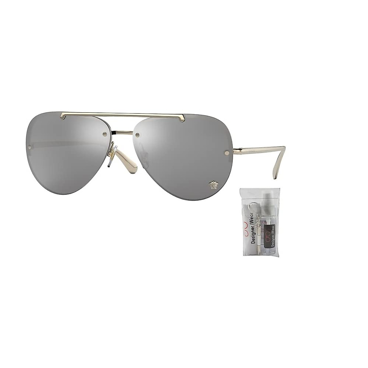 Versace VE223112526G 60MM Pale Gold/Light Grey Mirror Silver Pilot Sunglasses for Women + BUNDLE With Designer iWear Eyewear Kit