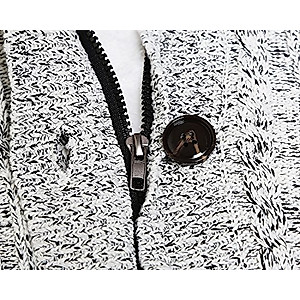 Sidefeel Women Hooded Knit Cardigans Button Cable Sweater Coat Small Grey