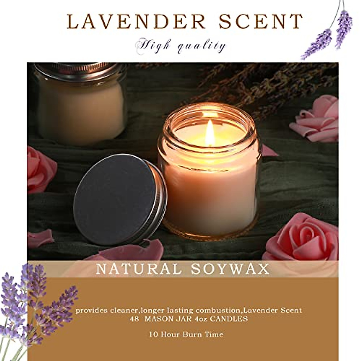 Lounsweer 24PCS Mini Mason Jar Candles 4oz Small Scented Lavender Jar Candles in Bulk Wax Stress Relief Aromatherapy Candles for Christmas Birthday Gift Wedding Baby Shower Party Favors (Silver)