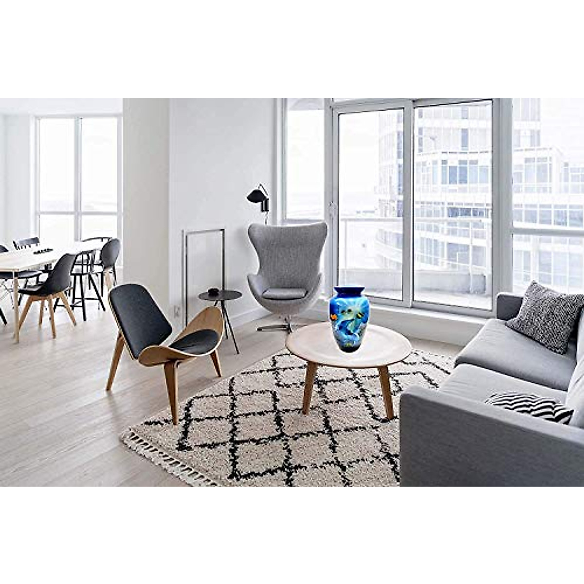 HLC URNS Dolphin Ocean Blue Cremation Urn for Human Ashes - Adult Funeral Urn Handcrafted - Affordable Urn for Ashes (Adult (200 lbs) – 10.5 x 6 “, Cremation Urn)