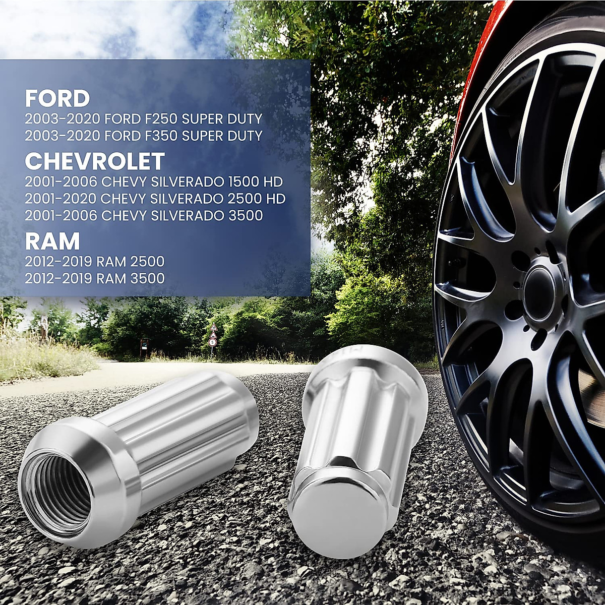 Lichamp 32pcs M14x1.5 Chrome Lug Nuts for Trucks, Partial Compatible with Ford F250 F350 Super Duty and Chevy Silverado 1500 2500 3500, Chrome Spline Turner with Cone Seat, A9SL