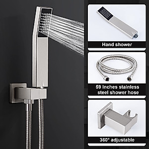 HGN 10 Inches Bathroom Rain Shower Combo Set Wall Mounted Rainfall Brushed Nickel Shower Head System Rough-in Valve Body and Trim Included