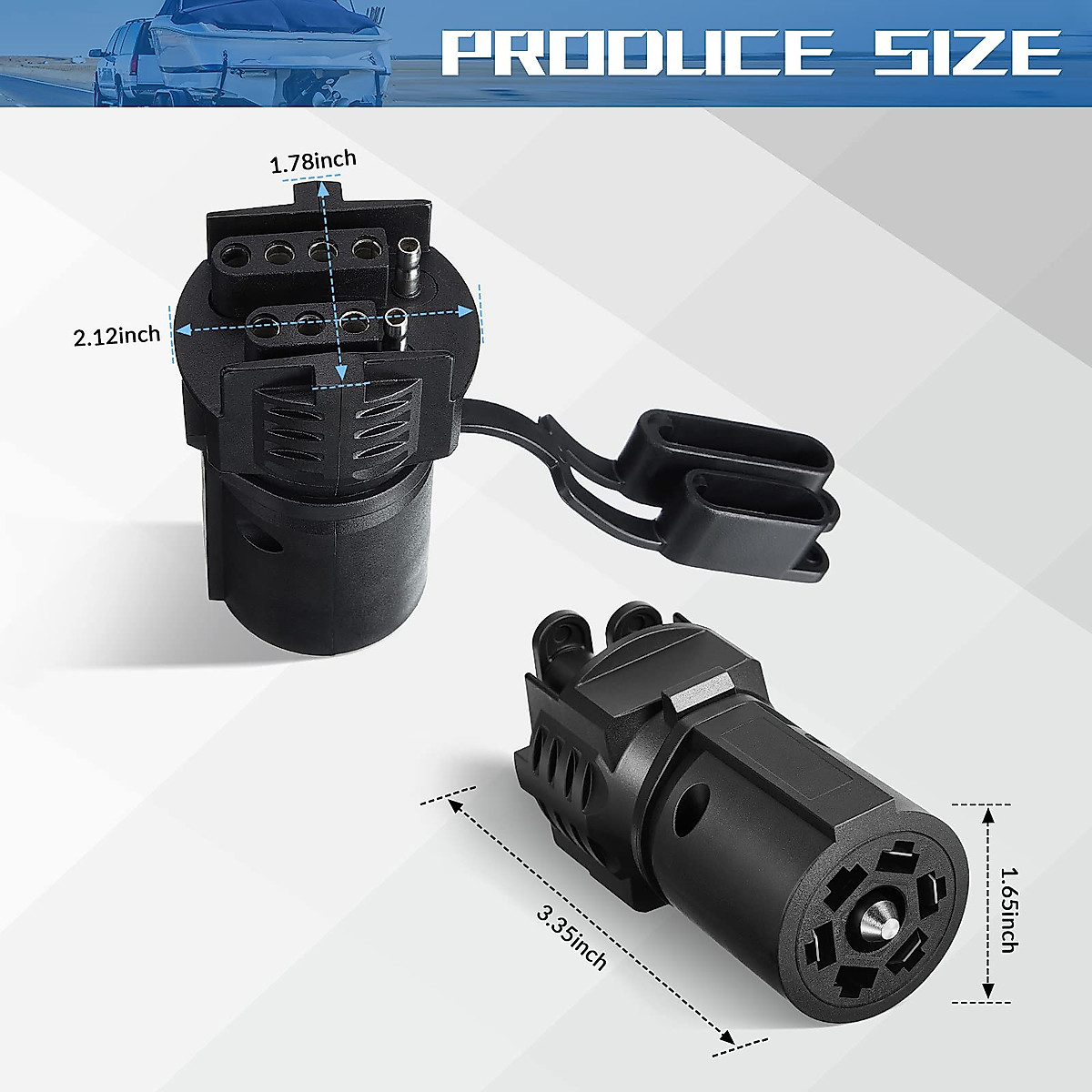 Frienda 2 Pieces 4 Pin to 7 Pin Adapter Trailer Light Plug Adapter 7 Pin Round to 4 Pin 5 Pin Flat Blade Trailer Weatherproof Car RV Boat Truck Adapter Plug