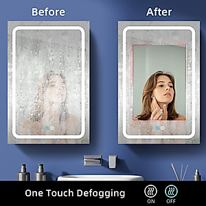 VESLINY LED Medicine Cabinet 20 * 30 inch Surface Mount 3 Color Adjustable Black Waterproof Aluminium Bathroom Lighted Medicine Cabinet Anti-Fog Medicine Cabinet Mirror with Lights