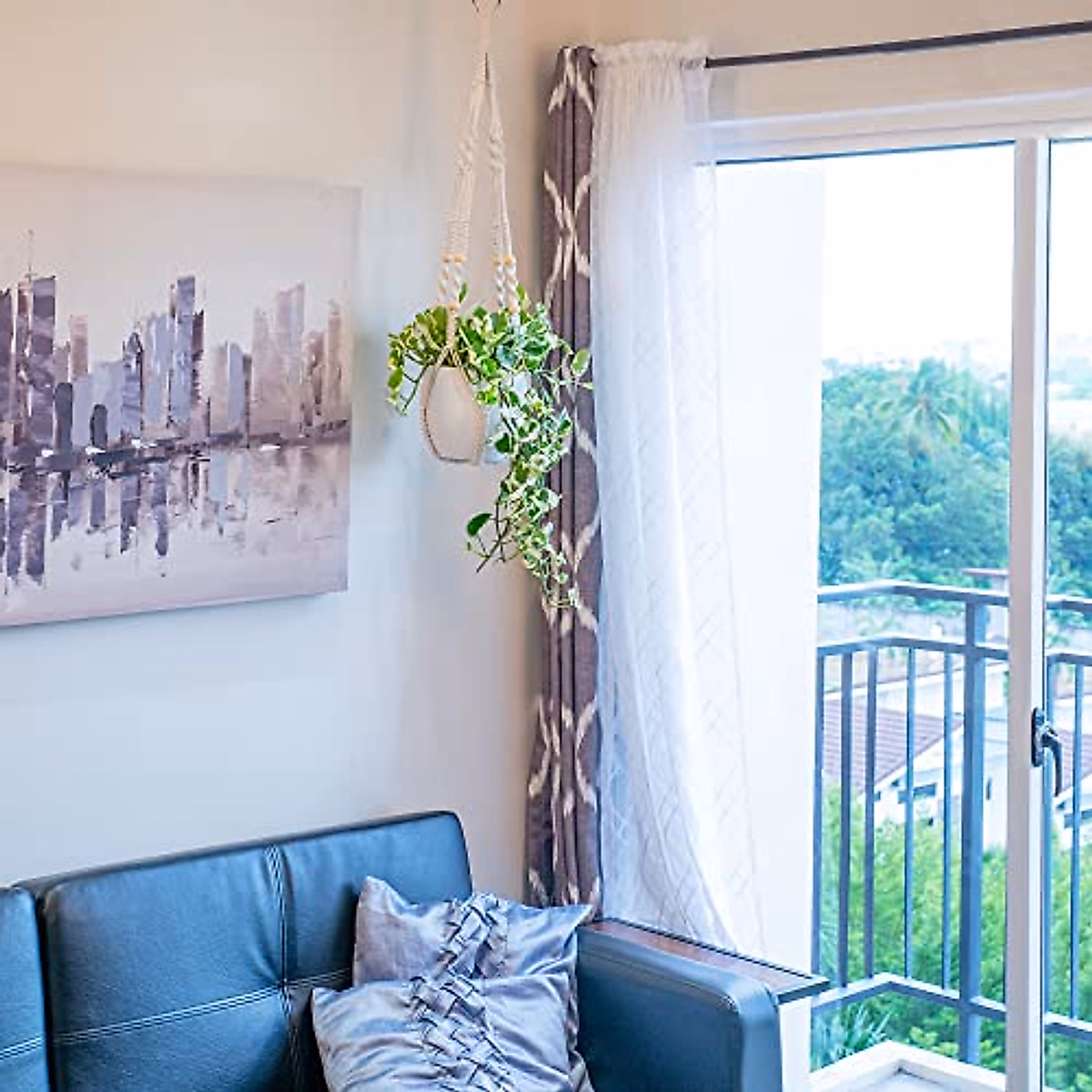 INLI Macrame Plant Hanger Indoor Hanging Planters 35" Beads Single Tier Plant No Tassel Macrame Hanger Hanging Plant Holders for 5-10” Planters.