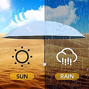 Trenovo Travel Umbrella - Mini Folding Compact Umbrella with Case, 8 Ribs Lightweight Portable Umbrella, Small Sun & Rain Pocket Umbrella for Girls and Women - Blue