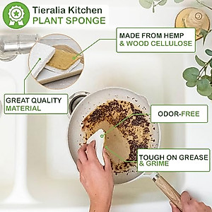 Tieralia 5-Piece Eco-Friendly Bamboo Dish Brush Set with Compostable Wood Pulp Sponges | Bamboo Kitchen Cleaning Set