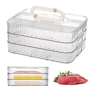 Deli Meat Container for Fridge, 3 Layer Bacon Lunch Meat Container for Refrigerator, Deli Meats Containers with Lids, Storage Boxes with Lid for Cold Cuts, Bacon Storage Box for Fridge