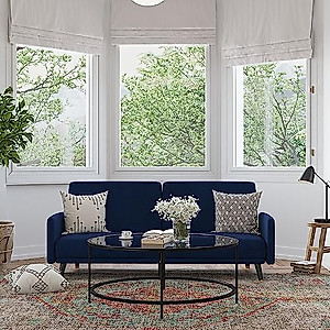 Flash Furniture Sophia Premium Split Back Sofa Futon - Navy Velvet Upholstery - Solid Wood Legs - Convertible Sleeper Couch for Small Spaces