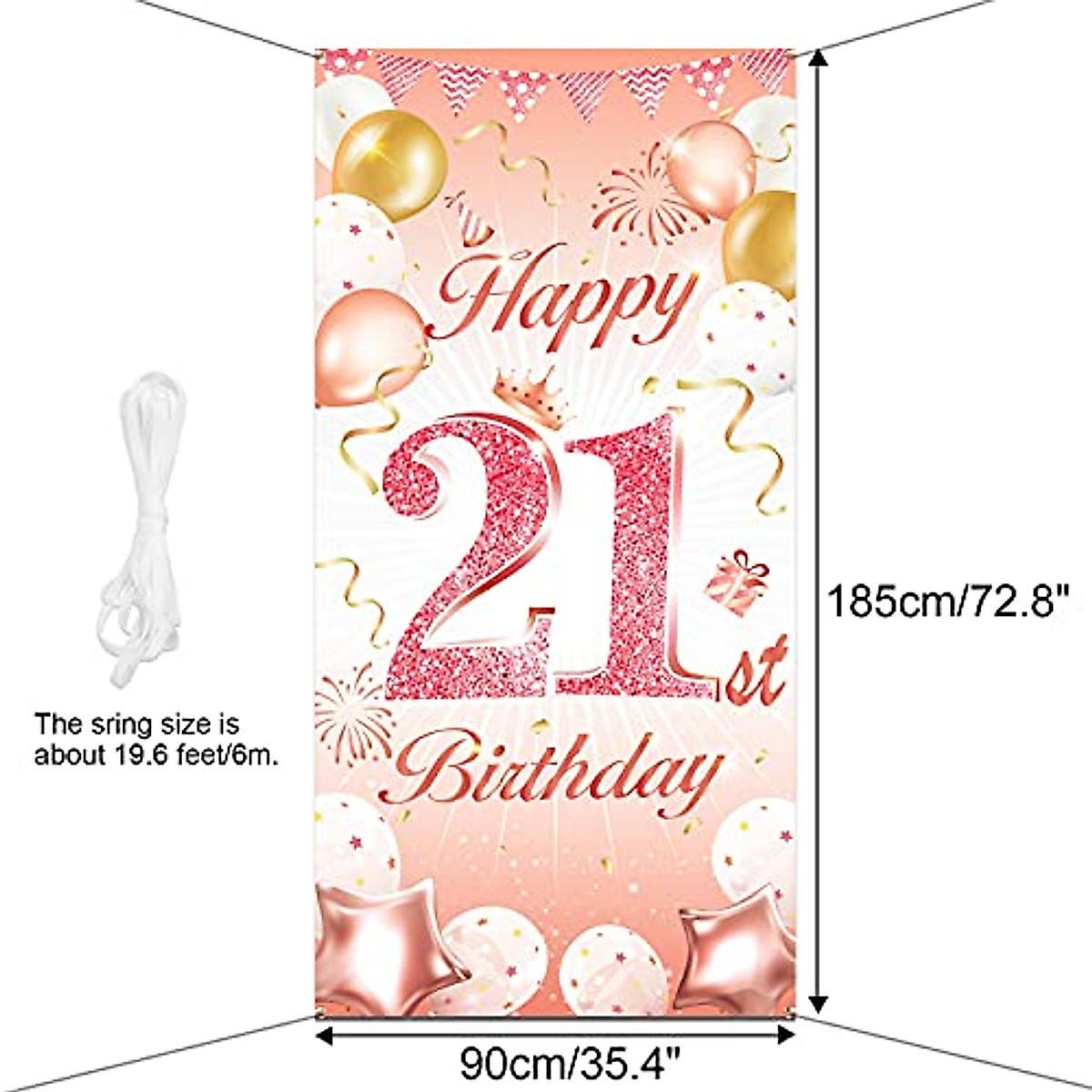 DPKOW Rose Gold 21st Birthday Party Decoration for Woman, Rose Gold 21st Birthday Banner for Backdrop Door Decoration,21st Birthday Background Banner for Garden Wall Decoration, 185 x 90cm Fabric