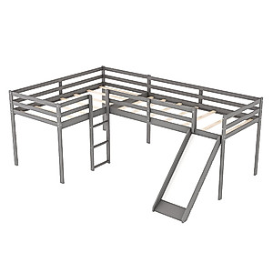 Merax L-Shaped Twin Size Loft Bed with Ladder and Slide