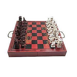 IADUMO 15.7" x 15.7" Large Chess Sets for Adults,Portable Folding Wooden Chess Board Travel Chess Set Board Game with Handmade Terracotta Warriors Chess Pieces &Storage Drawers