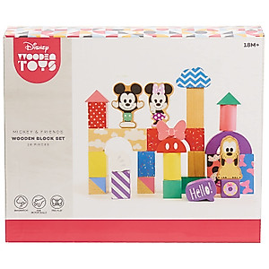 Just Play Disney Wooden Toys Mickey Mouse & Friends Block Set, 28-Piece Set Includes Mickey Mouse, Minnie Mouse, and Pluto, Kids Toys for Ages 18 Month