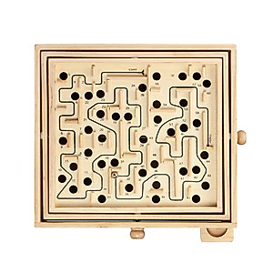 STERLING Games Large Wooden Labyrinth 13.5" x 13" Marble Ball Tilt Maze Wood Game with 60 Waypoints for 6 Years and Up