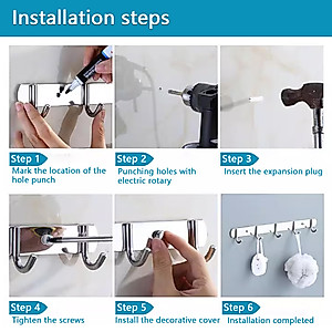 minidodoca Coat Rack Wall Mounted - 5 Hooks, 304 Stainless Steel, Metal Coat Hook Rail for Coat Hat Towel Purse Robes Mudroom Bathroom Kitchen Entryway (Silver, 2 Packs)