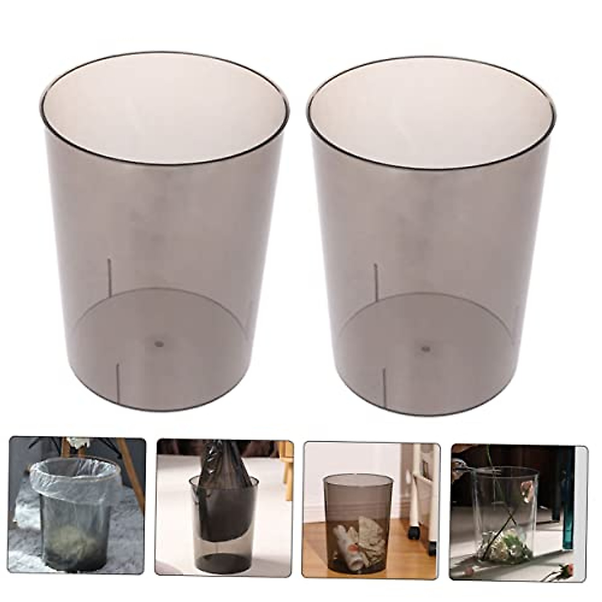 STOBOK 2pcs Decorative Kitchen Wastebasket Cans Bathroom Container Offices Paper Small Translucent Ash-bin Lidless Unique for Clear Bucket Bag Large Basket Uncovered Black Pot Bedrooms