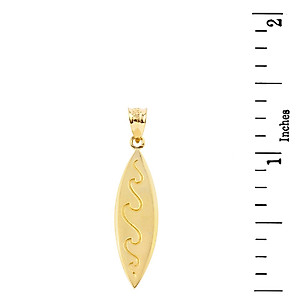 Fine 14k Yellow Gold Ocean Waves Surfboard Pendant