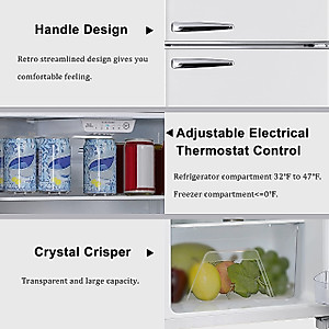 Galanz GLR12TWEEFR Refrigerator, Dual Door Fridge, Adjustable Electrical Thermostat Control with Top Mount Freezer Compartment, Retro White, 12.0 Cu Ft