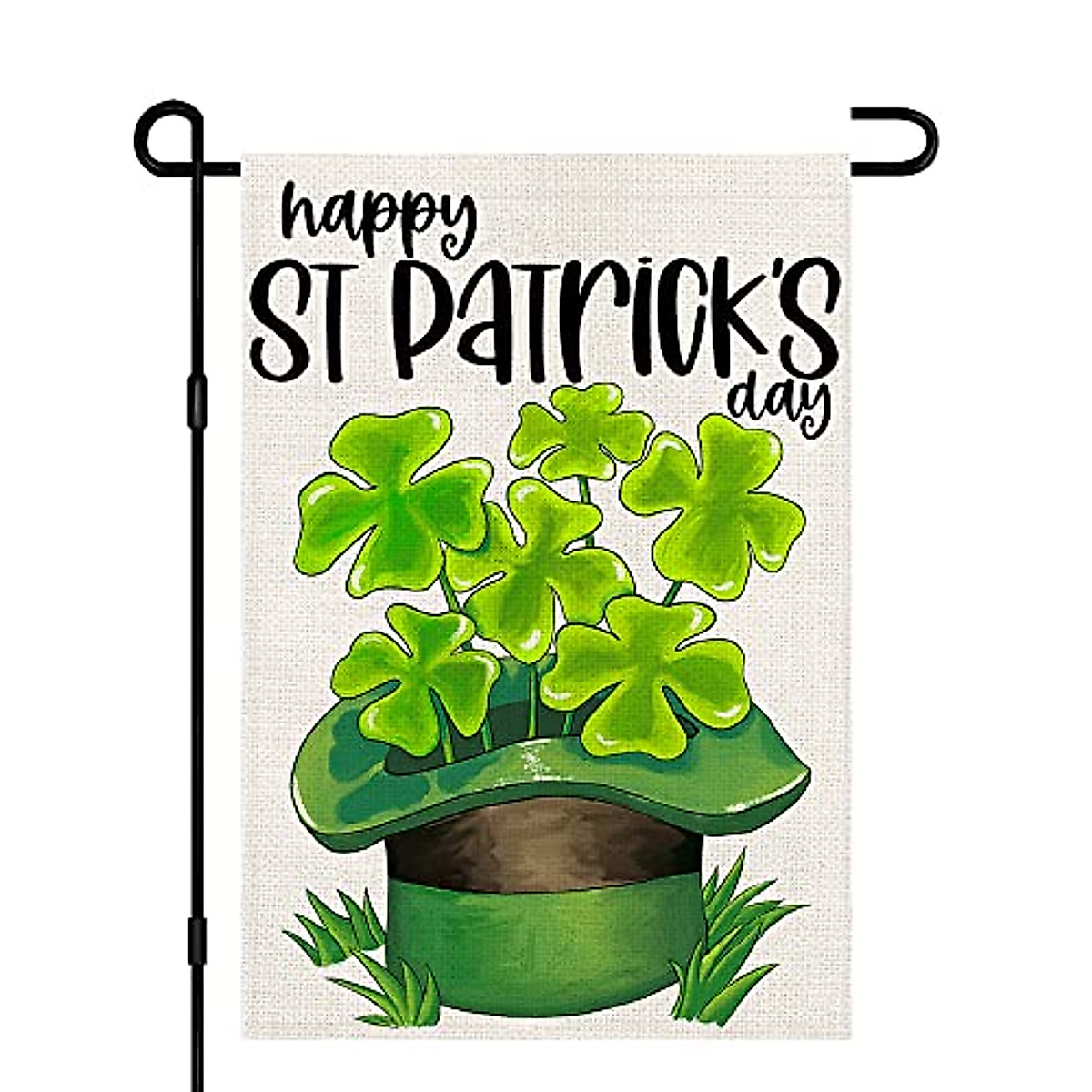 Happy St Patricks Day Burlap Garden Flags 12x18 Inch Double Sided, Green Lucky Shamrock Sign Small Farmhouse Yard Outdoor Decor DF192