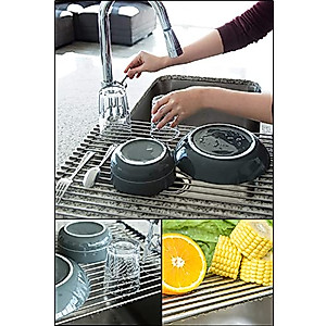 Attom Tech Home 17.7" x 15.5" Large Dish Drying Rack, Roll Up Dish Racks Multipurpose Foldable Stainless Steel Over Sink Kitchen Drainer Rack for Cups Fruits Vegetables