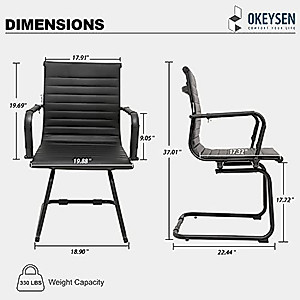 Okeysen Conference Room Chairs Set of 6, 6 Pack Modern Office Guest Chairs for Waiting Room, Reception Chairs with Mid Back & Sled Base, Leather Office Desk Chair No Wheels.