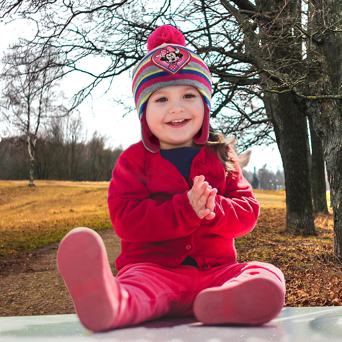 Disney Girls Toddler Winter 2-4 Or Minnie Mouse Hat and Kids Gloves Ages 4-7, Pink/Grey-Mittens Set, 2-4T