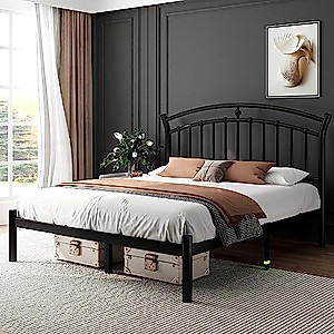 Feonase Full Size Metal Platform Bed Frame with Retro Headboard, Hardened Steel Tube, 12" Under-Bed Storage, No Box Spring Needed, Easy Assembly, Black