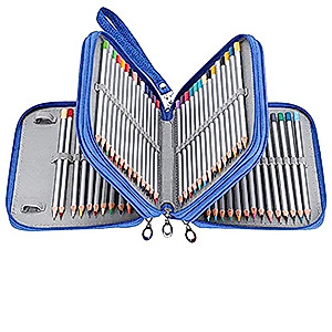 Gullor Large Capacity 3 Layers Pencil Bag Pencil Holder Organizer - 78 Slots for Colored Pencils, Blue