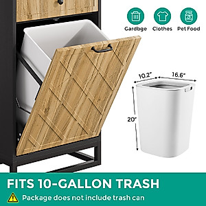 Condemo Tilt Out Trash Can Cabinet, 10 Gallon Trash Bin Cabinet with Drawer, Modern Recycling Storage Cabinet for Kitchen, Dining Room, Laundry, Brown and Black (No Trash Can)
