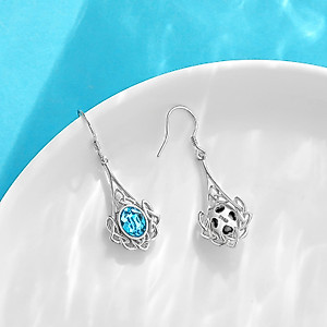 VONALA Celtic Earrings 925 Sterling Silver Aquamarine Earrings March Birthstone Austrian Crystal Drop Earrings Irish Jewellery Gift for Women