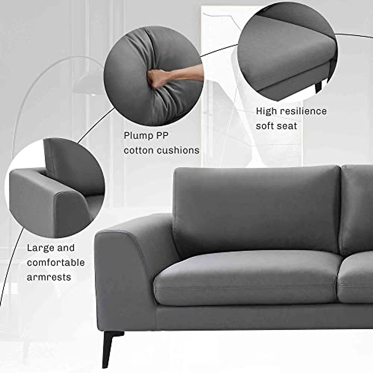 Cotoala 141inch Air Leather Sectional Sofa with Metal Legs, Huge Corner Wedge Design, Modern English Arm Couch for Living Room, Grey