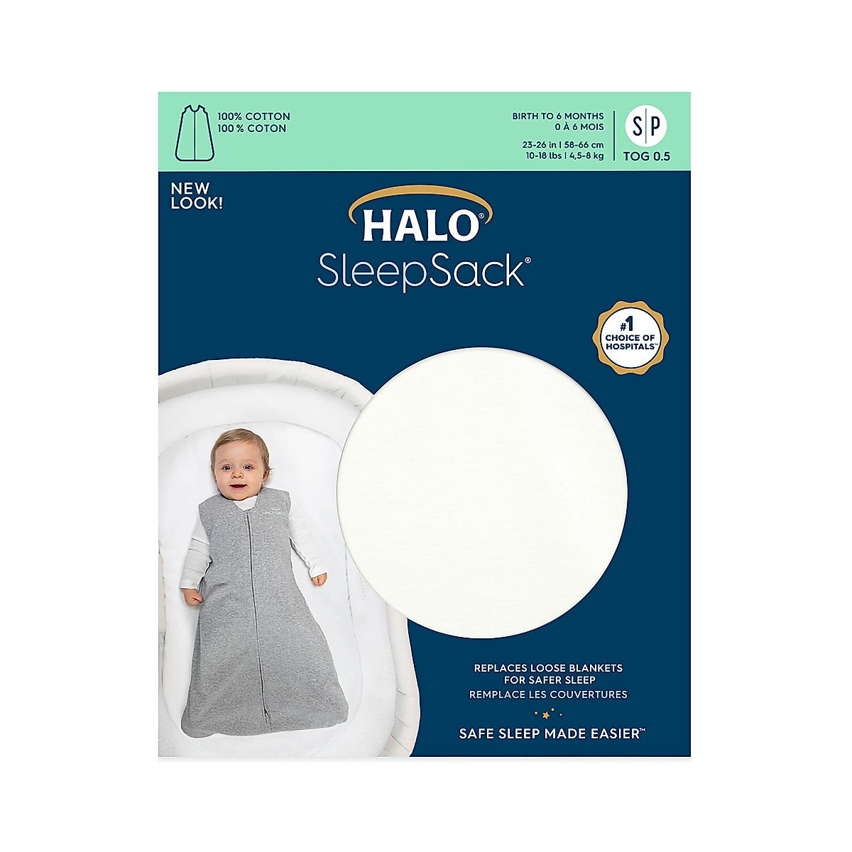 HALO SleepSack, 100% Cotton Wearable Blanket, Swaddle Transition Sleeping Bag, TOG 0.5, Cream, Small, 0-6 Months