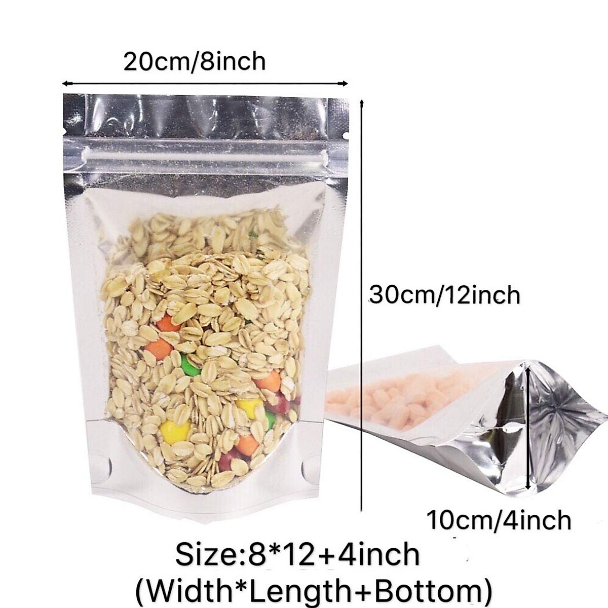 100PCS Resealable Smell Proof Bags with Clear Front Window, Zip Lock Stand Up Aluminum Foil Bags Mylar Food Storage Bags Pouch for Dry Food, Snack, Jewelry, Electronics（8x12+4inch）