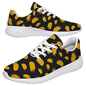 vogiant Funny Shoes Men's Women's Walking Sneakers Tennis Running Shoes Black Tacos Food Pattern Shoes Gifts for Best Friends,Size 7
