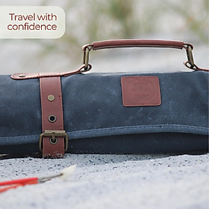 Earth & Fiber Co. Waxed canvas paint brush holder - Art bag for painting, drawing & art supplies - Painting supplies and art supplies for adults - Art storage roll bag for artists (blue)