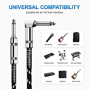 Heams Premium 10 FT Guitar Cable, 1/4 Inch Instrument Cable- Noise Free and Super Durable Guitar Chord- AMP Cord for Bass, Electric Guitar, Electric Mandolin, Right Angle