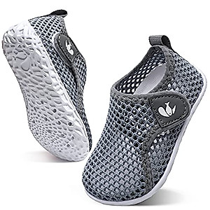 Toddler Water Shoes Toddler Swim Shoes Quick Dry Slip On Sneakers for Beach Pool Mesh Grey 12-18 Months Infant
