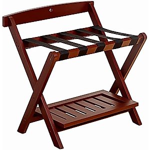 CHOUREN Room Luggage Holder, Hotel Wooden Folding Luggage Rack with Shelf, Suitcase Stand - Wine Red (Color : 1 Pack)