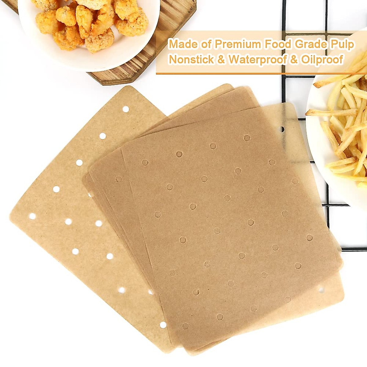 BYKITCHEN 200pcs Air Fryer Liners for Ninja AG301 Foodi 5-in-1 Indoor Grill, Perforated Air Fryer Disposable Paper Liner for Ninja Foodi Air Fryer, Ninja Foodi Grill Accessories