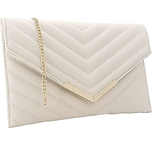 Quilted Women Envelope Clutch Bag Pouch Purse Medium Foldover Evening Handbag Ivory