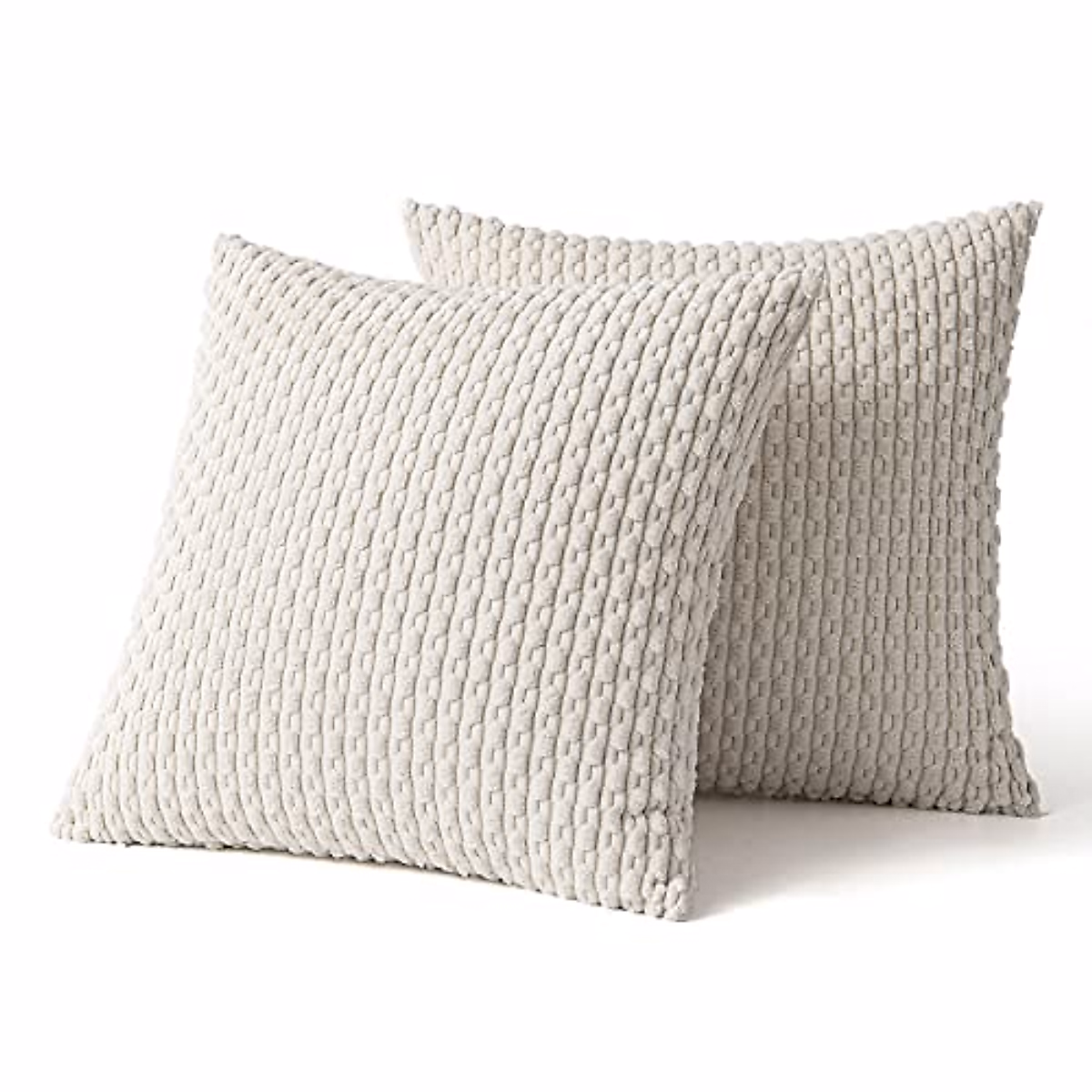 MIULEE Throw Pillow Covers Soft Corduroy Decorative Set of 2 Boho Striped Pillow Covers Pillowcases Farmhouse Home Decor for Couch Bed Sofa Living Room 18x18 Inch Cream White