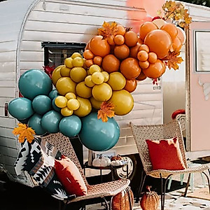 Beaumode Boho Fall Balloon Garland Arch Kit Slate Blue Orange Balloons for Baby Shower Bridal Shower Birthday Wedding Thanksgiving Party Decorations (Dusty Blue Orange Mustard)