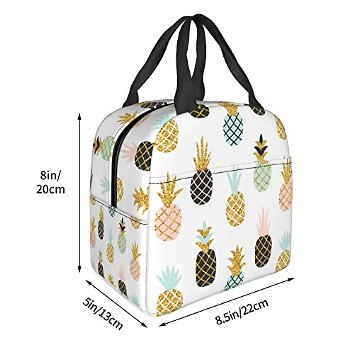 Echoserein Cute Pineapple Stylish Glitter Lunch Bag For Women Girls Insulated Lunch Box Reusable Lunchbox Waterproof Portable Lunch Tote