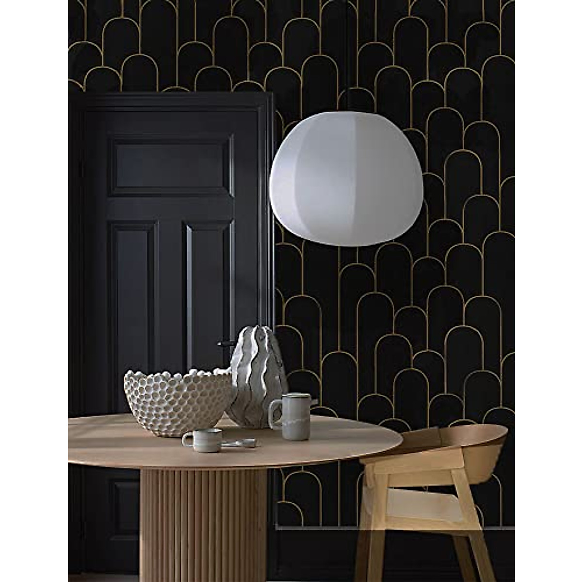 Stripe Peel and Stick Wallpaper Modern Black Contact Paper Geometric Black and Gold Removable Paper Self Adhesive Wallpaper Decorative for Wall Countertop Cabinet Furniture Vinyl Film 17.3"X118.7"