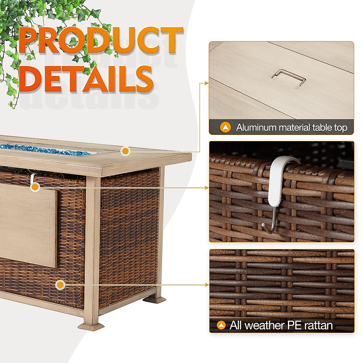 GYUTEI Outdoor Propane Gas Fire Pit Table,44in 50,000 BTU Auto-Ignition Gas Fire Table w/CSA Certification(Excluding Glass Wind Guard),Outdoor Fire Pit for Garden Patio(Grey)