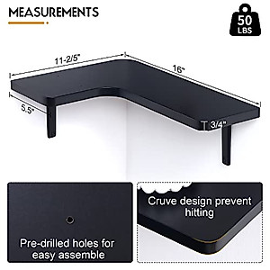 Corner Floating Shelves Set of 4 | Corner Wall Shelves | Wall Mounted Corner Storage Display Shelving for Bathroom, Bedroom, Living Room, Kitchen | 16" W x 11-2/5" D | L-Shaped, Matte Black