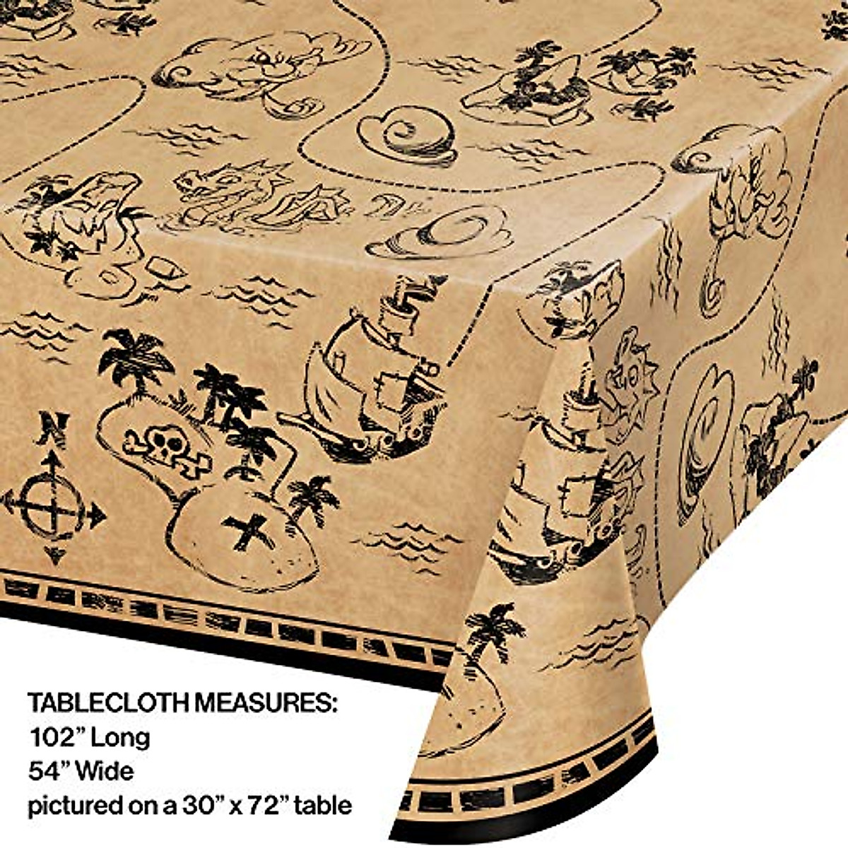Creative Converting Treasure Island Pirate Plastic Tablecloth, 1 ct Multi Color, 22"