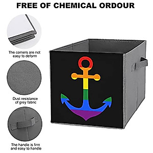 Anchor with Colors of LGBT Flag Foldable Storage Bins Printd Fabric Cube Baskets Boxes with Handles for Clothes Toys, 11x11x11